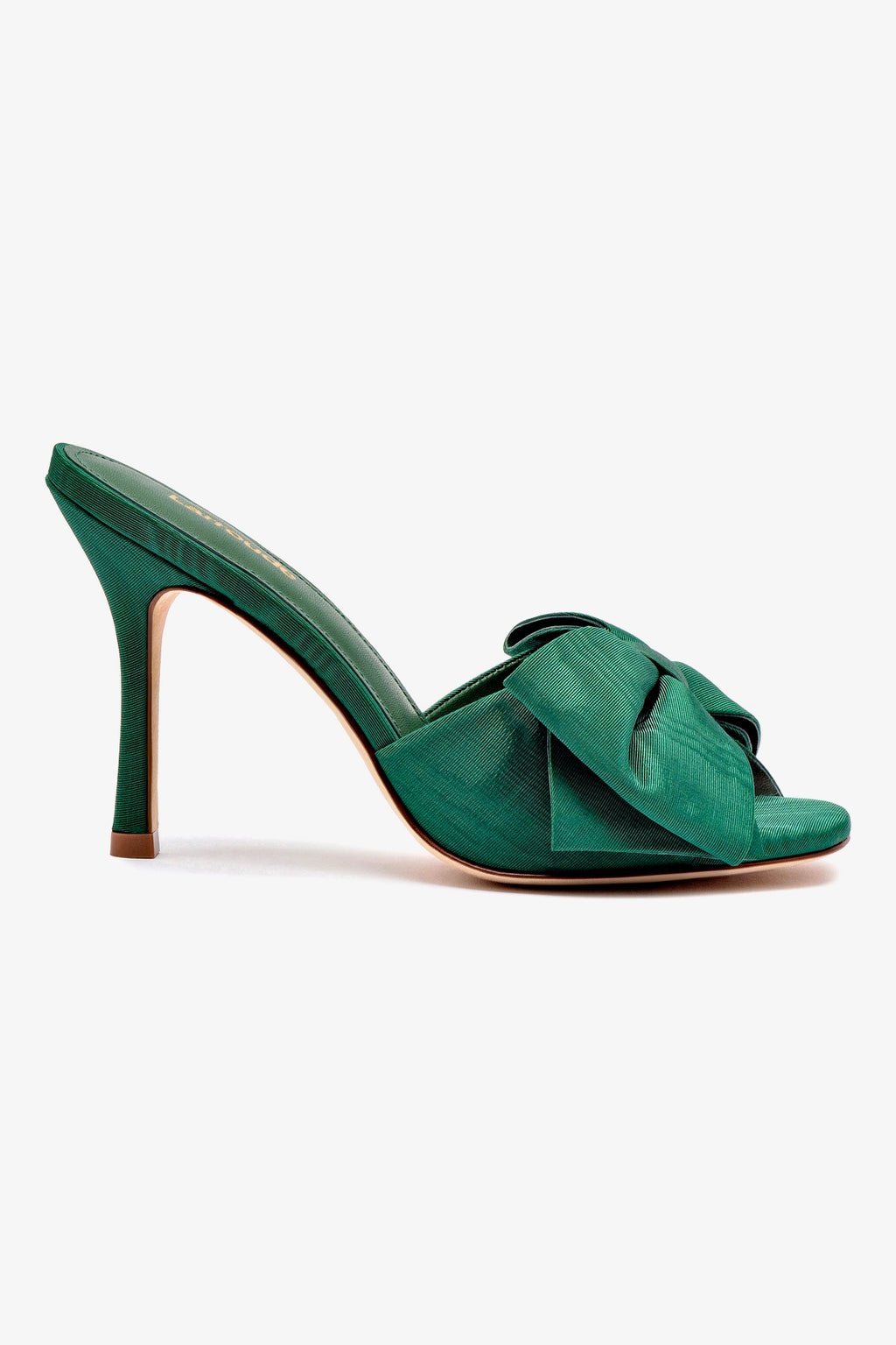 Elle Mule In Emerald Fabric – Larroudé Brasil