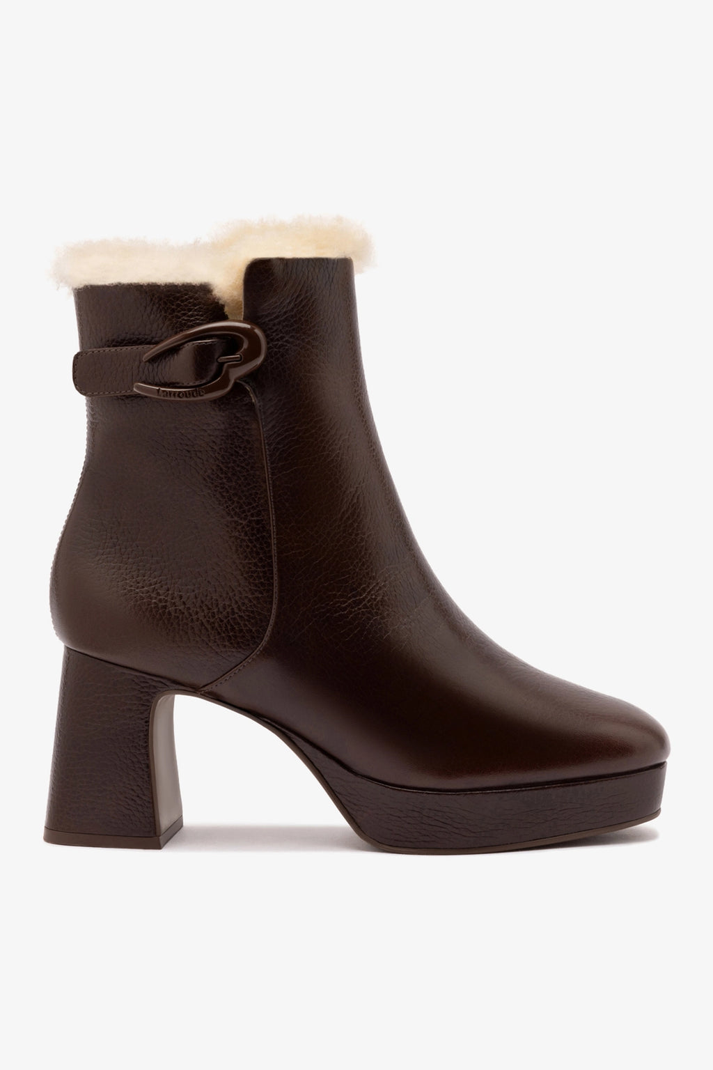 Bota Dolly Plataforma Verona Low Couro Marrom e Lã Natural | Larroudé ...